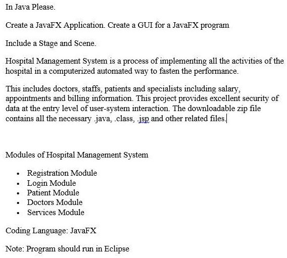 Solved In Java Please Create A Javafx Application To Create A Gui For A Javafx Program This