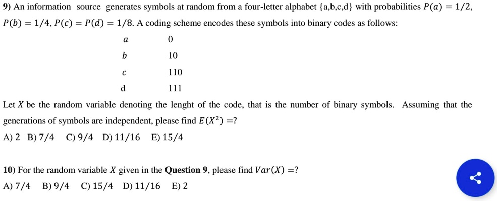9 an information source generates symbols at random from four letter ...