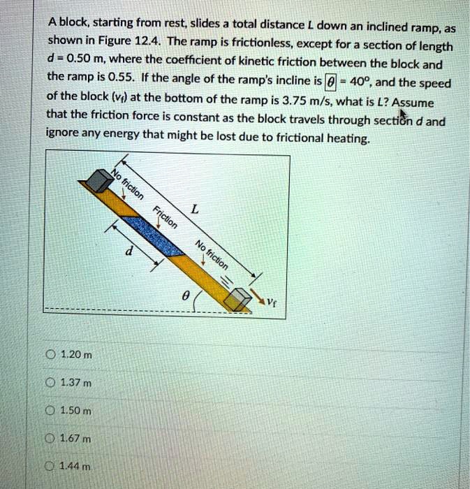 SOLVED: A block, starting from rest, slides a total distance L down an inclined ramp, as shown ...