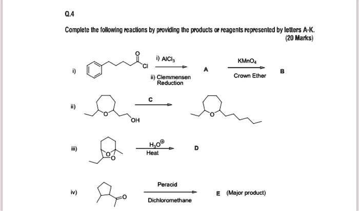SOLVED: Complete the following reactions by providing the products or ...