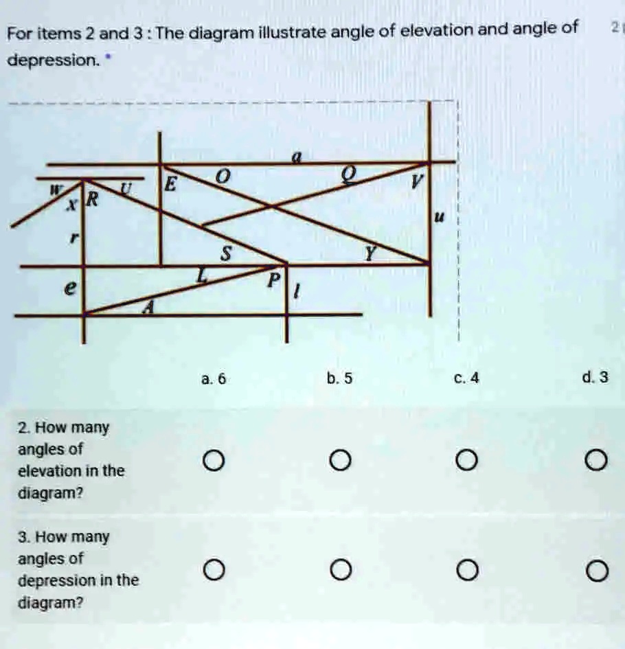 For items 2 and 3: The diagram illustrate angle of elevation and angle ...