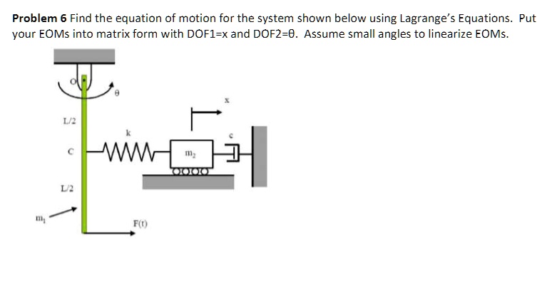 SOLVED: Problem: Find the equation of motion for the system shown below using Lagrange's ...