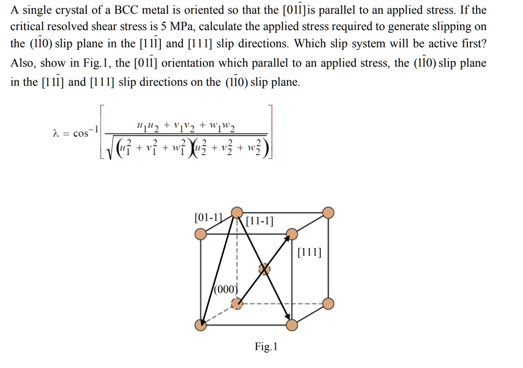 SOLVED: A single crystal of a BCC metal is oriented so that the [01l]is ...