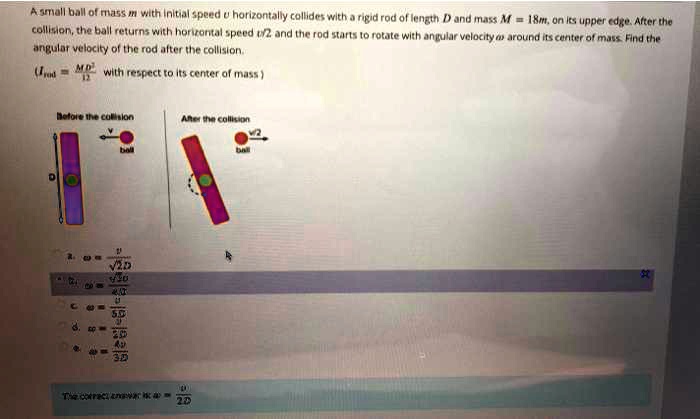 A small ball of mass m with initial speed u horizontally collides with ...