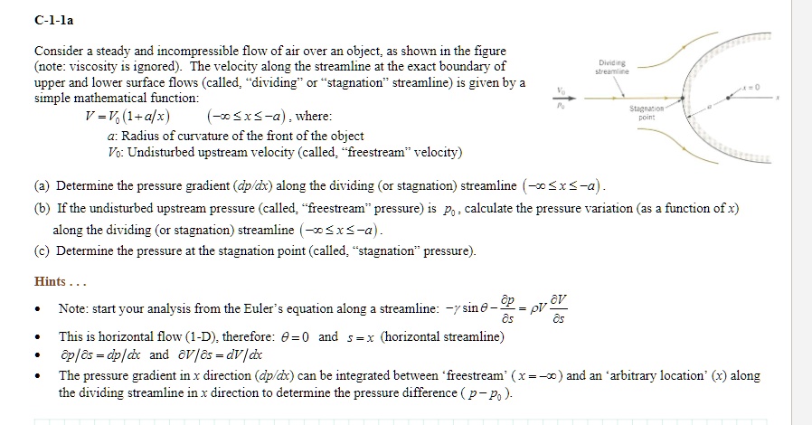 C-l-la Consider a steady and incompressible flow of air over an object ...