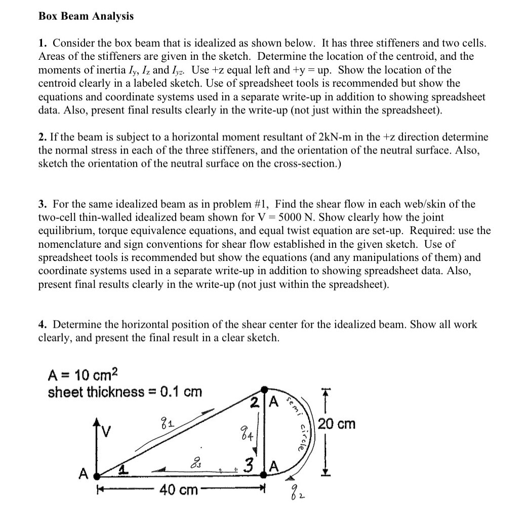 SOLVED: Box Beam Analysis 1. Consider the box beam that is idealized as ...