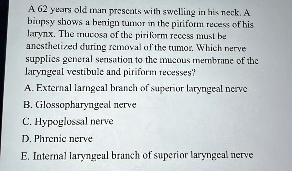 A 62 years old man presents with swelling in his neck. A biopsy shows a ...