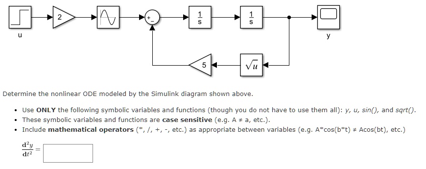 SOLVED: Determine the nonlinear ODE modeled by the Simulink diagram shown above. Use ONLY the ...
