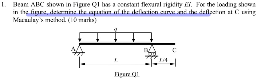 1. Beam ABC shown in Figure Q1 has a constant flexural rigidity EI. For the loading shown in the ...