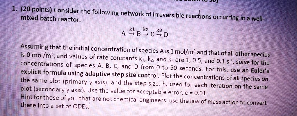 SOLVED: Consider the following network of irreversible reactions occurring in a well-mixed batch ...