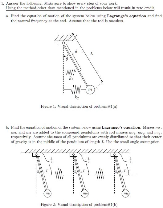 SOLVED: a. Find the equation of motion of the system below using Lagrange's equation and find ...