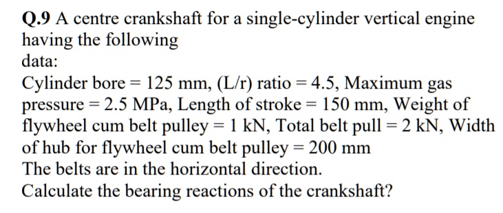 Q.9 A centre crankshaft for a single-cylinder vertical engine having ...