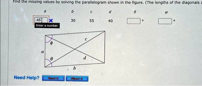 SOLVED: Find the missing values by solving the parallelogram shown in the figure. (The lengths ...