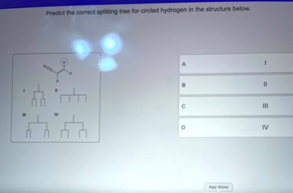 Predict the correct splitting tree for circled hydrogen in the structure below.