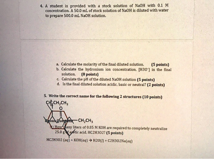 student provided with stock solution of naoh with 01 m concentration a ...
