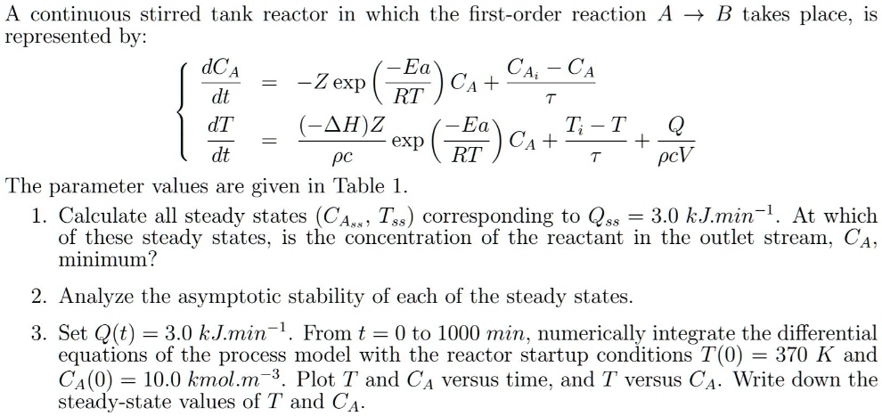 SOLVED: A continuous stirred tank reactor in which the first-order ...