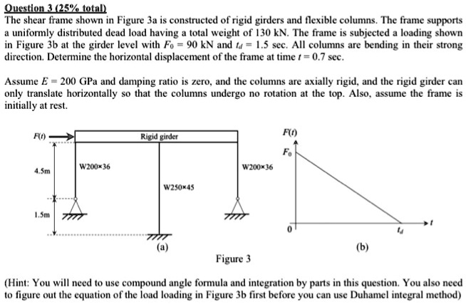 SOLVED: Question 3 (25% total): The shear frame shown in Figure 3a is ...