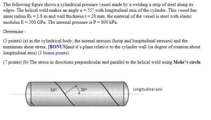 SOLVED: The following figure shows a cylindrical pressure vessel made ...