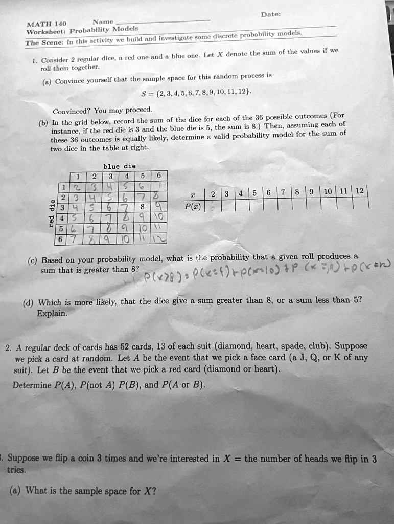 math 140 worksheet probability models the scene in this activity we ...