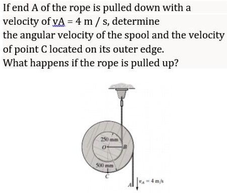 If end A of the rope is pulled down with a velocity of vA = 4 m/s, determine the angular ...