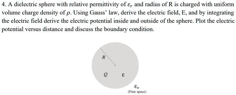 SOLVED: A dielectric sphere with relative permittivity of r and radius of R is charged with ...