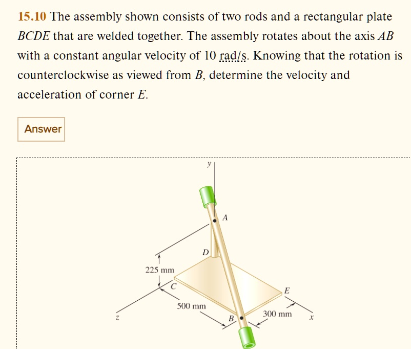 15.10 The assembly shown consists of two rods and a rectangular plate BCDE that are welded ...