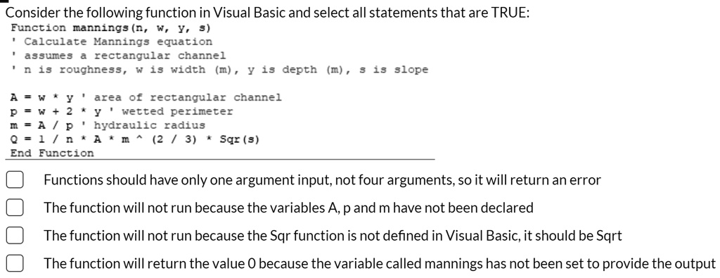 SOLVED: Consider the following function in Visual Basic and select all ...