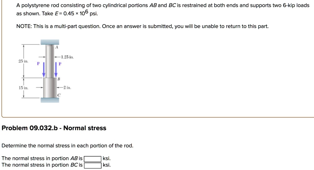 A polystyrene rod consisting of two cylindrical portions AB and BC is ...