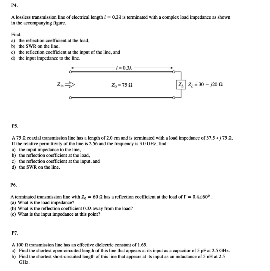 SOLVED: lossless transmission line of electrical length in the accompanying figure 0.31 is ...