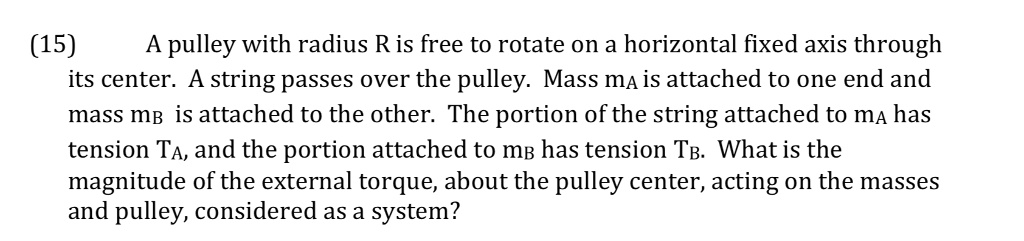 (15) A pulley with radius R is free to rotate on a horizontal fixed ...