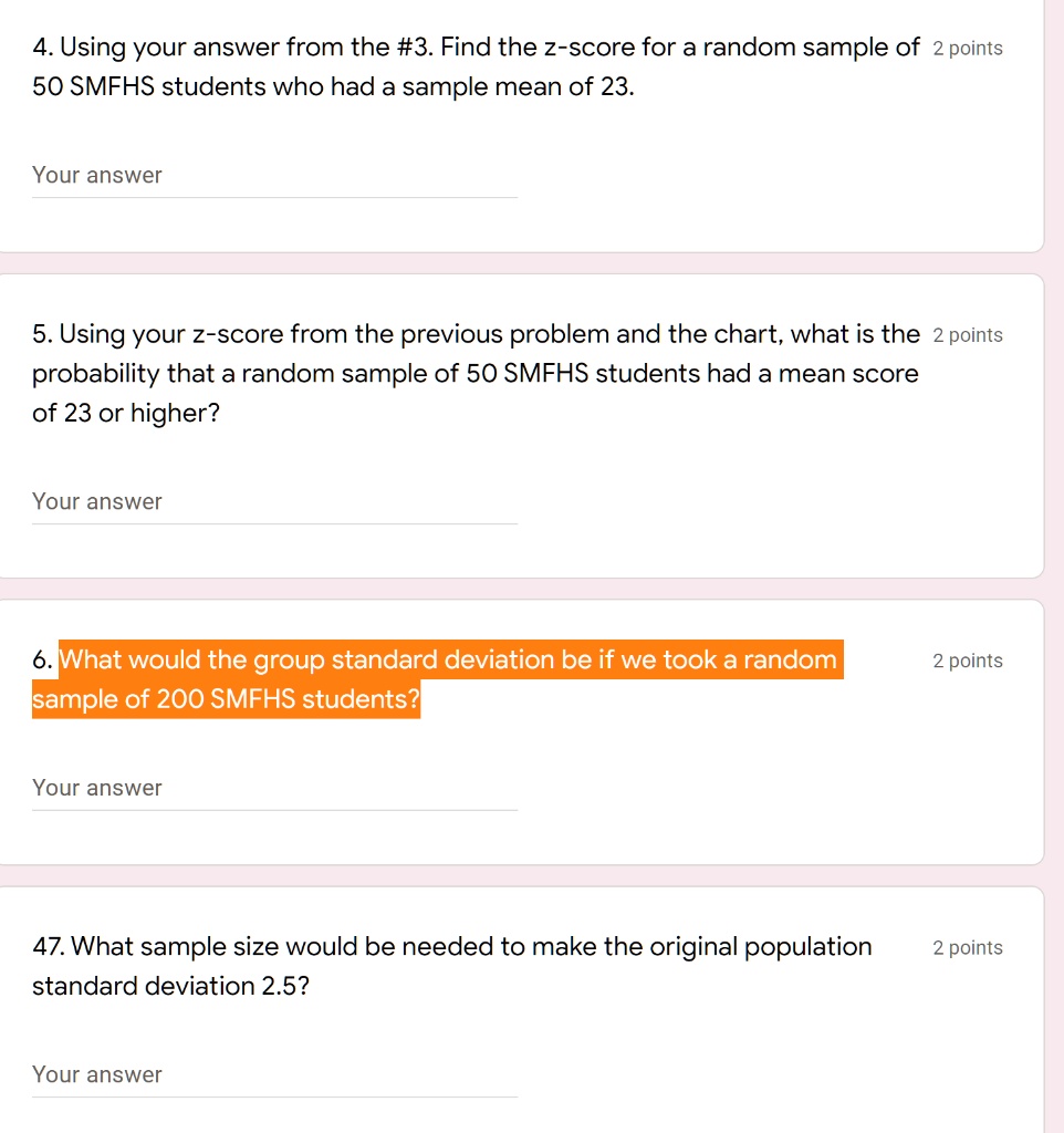 using your answer from the 3 find the z score for a random sample of 2 ...