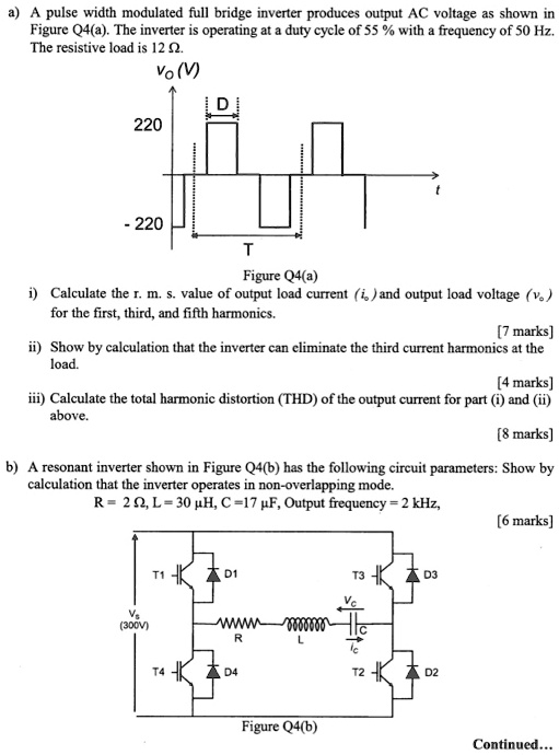 a) A pulse width modulated full bridge inverter produces output AC voltage as shown in Figure Q4 ...