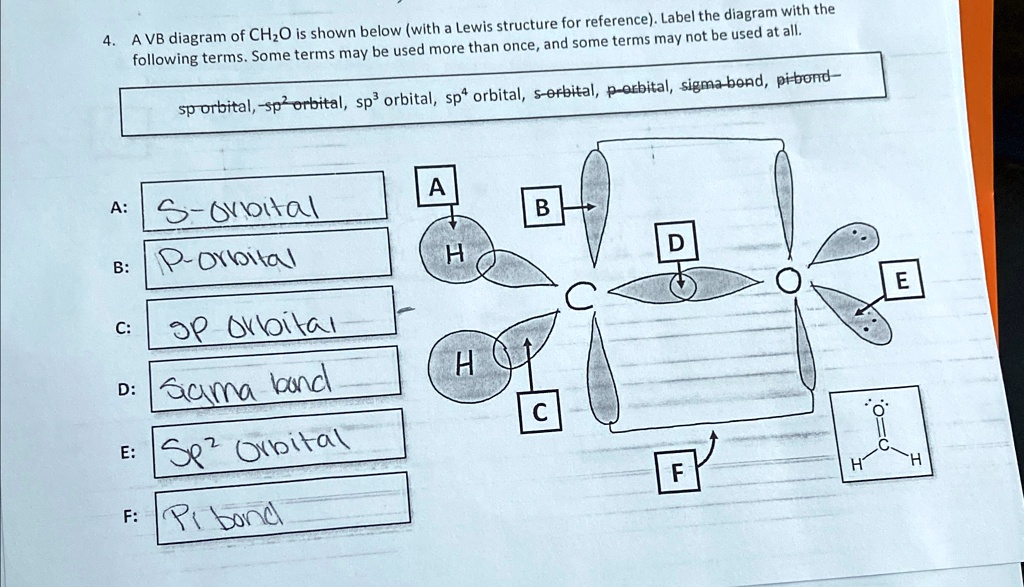 avb diagram of ch2o is shown below with a lewis structure for reference ...