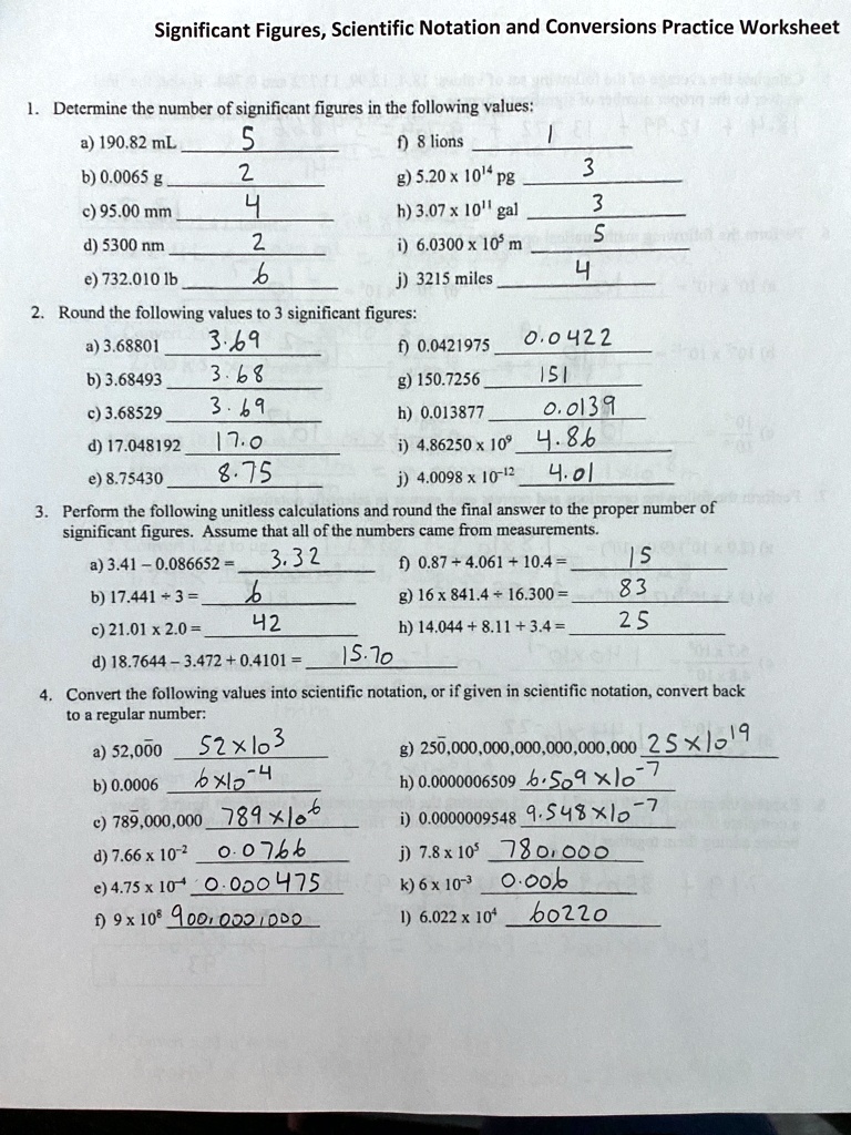 significant figures scientific notation and conversions practice ...