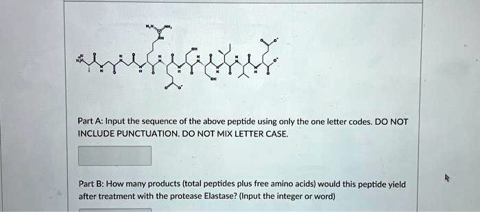SOLVED: Part A: Input the sequence of the above peptide using only the one letter codes. DO NOT ...