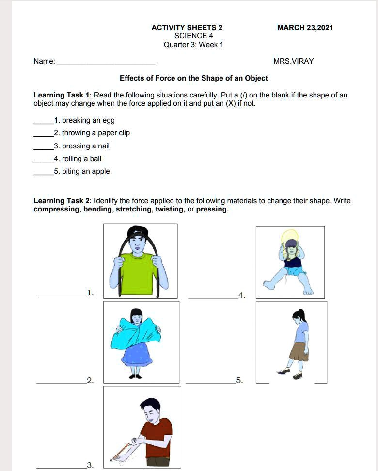 [GET ANSWER] Name: ACTIVITY SHEETS 2 SCIENCE 4 Quarter 3: Week 1 MARCH ...
