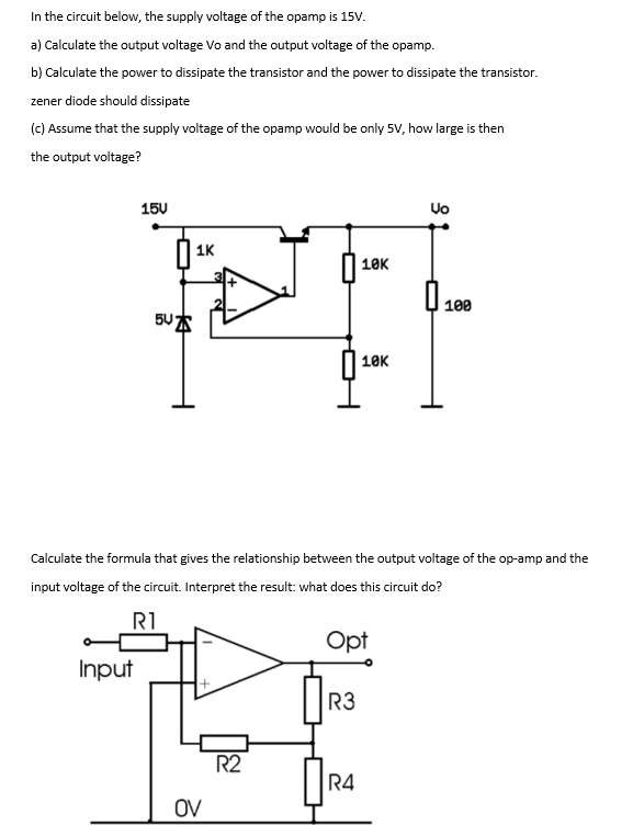 In the circuit below, the supply voltage of the opamp is 15V. a) Calculate the output voltage Vo ...