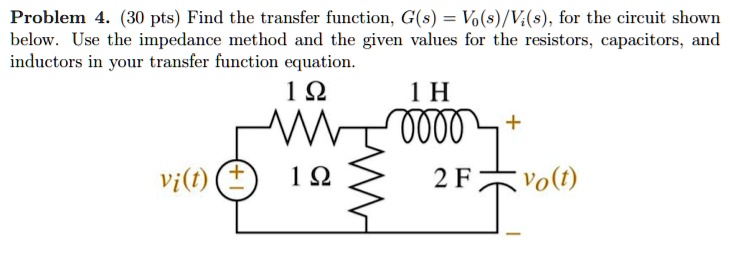 Problem 4. (30 pts) Find the transfer function, G(s) = (Vo(s))/(Vi(s ...