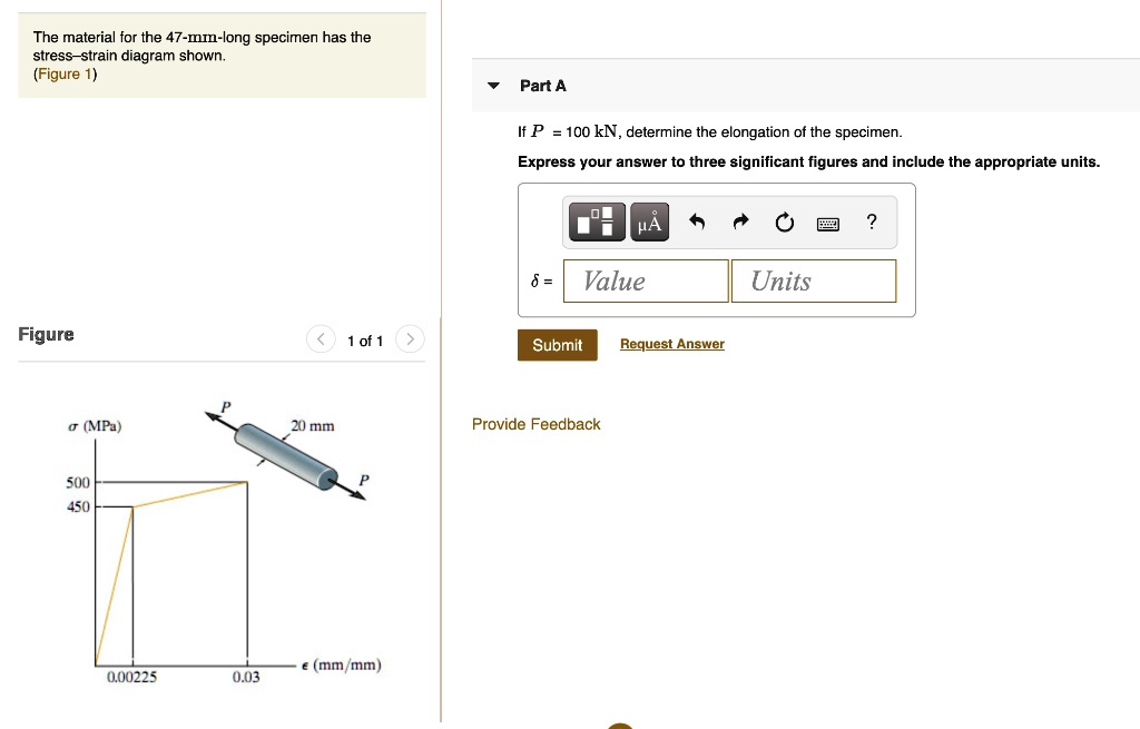 SOLVED: The material for the 47-mm-long specimen has the stress-strain ...