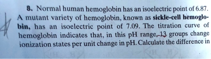 SOLVED: 8. Normal human hemoglobin has an isoelectric point of 6.87 ...
