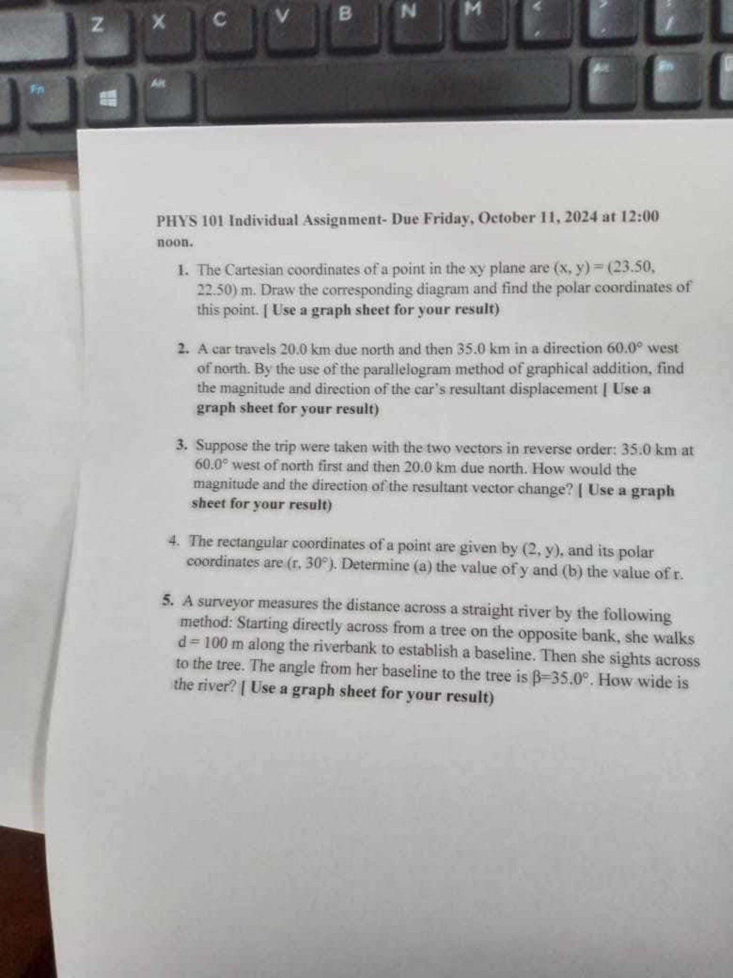 [GET ANSWER] PHYS 101 Individual Assignment- Due Friday, October 11 ...