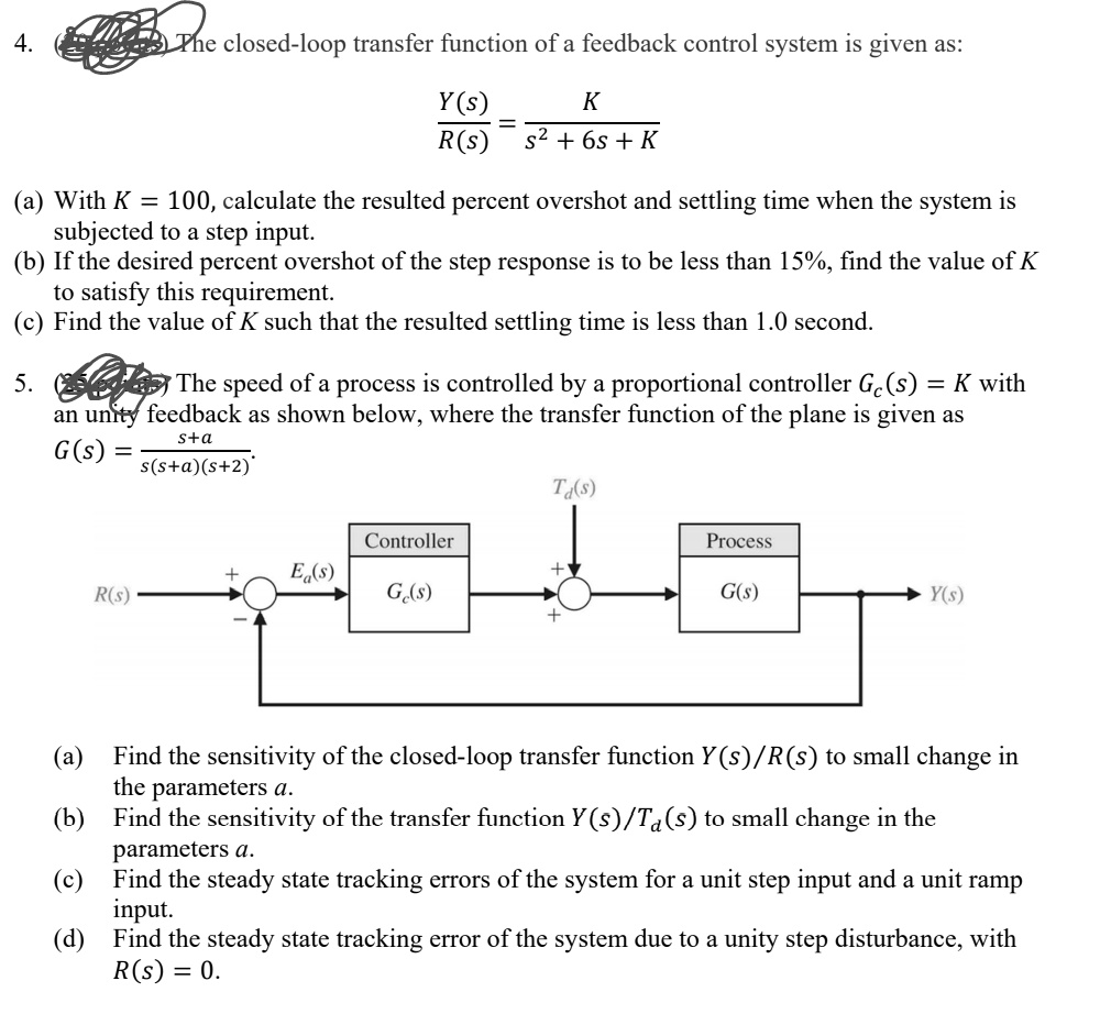 4 phe closed loop transfer function of a feedback control system is given as ys k rs s26sk a ...