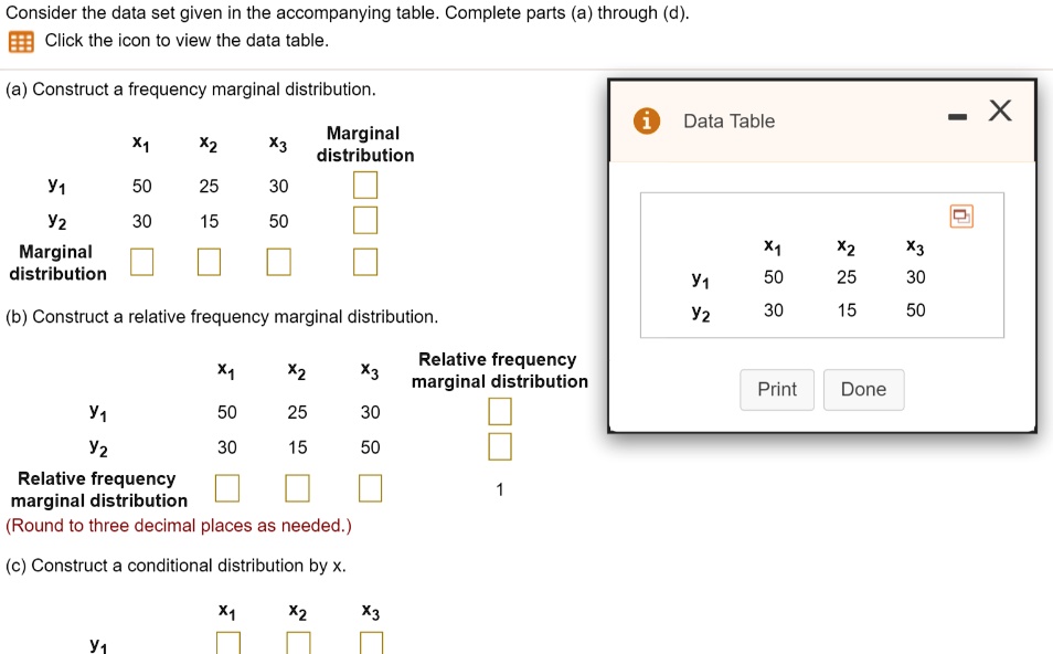 SOLVED: Consider the data set given in the accompanying table. Complete parts Click the icon t0 ...