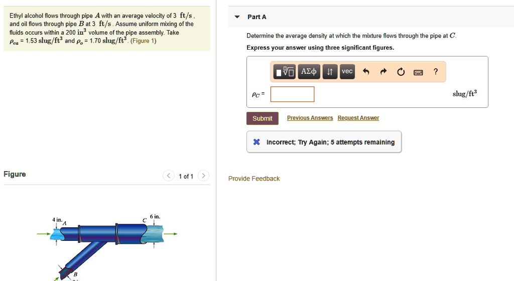Ethyl alcohol flows through pipe A with an average velocity of 3 ft/s ...