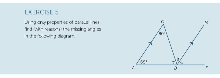 EXERCISE 5 Using only properties of parallel lines, find (with reasons) the missing angles in ...
