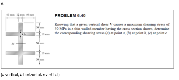 6. PROBLEM 6.40 Knowing that a given vertical shear V causes a maximum ...
