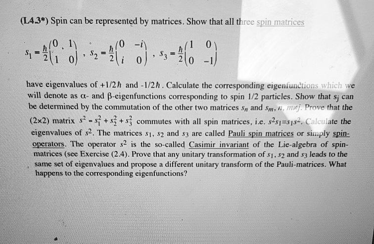 SOLVED:(L43*) Spin can be represented by matrices. Show that all three ...
