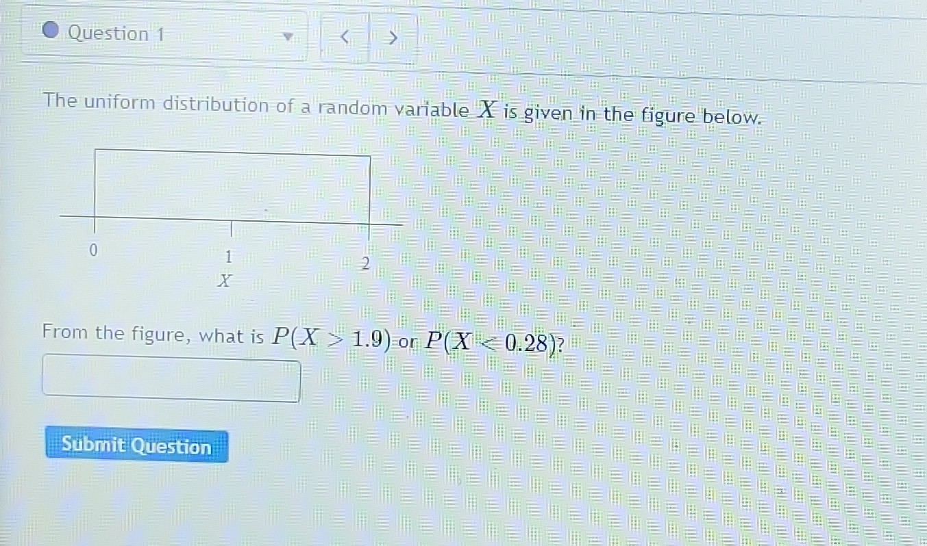 SOLVED: Question 1 The uniform distribution of a random variable X is given in the figure below ...
