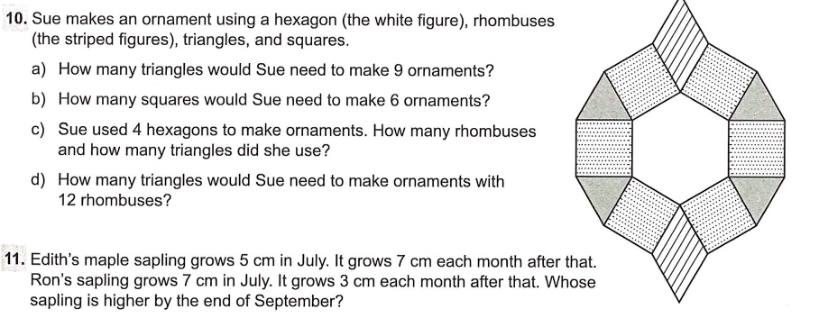only number 10 10.Sue makes an ornament using a hexagon (the white figure), rhombuses (the ...