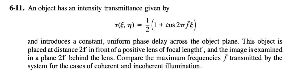 an object has an intensity transmittance given by icos2ft and ...